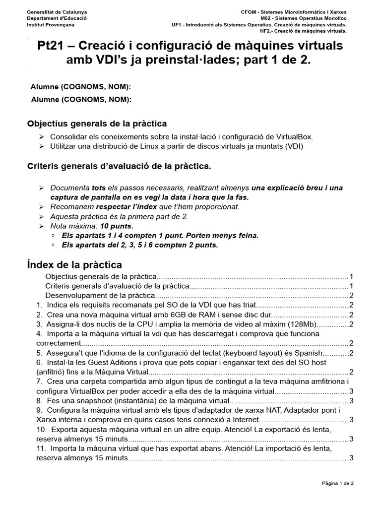 [PRÀCTICA] SMX-M02-UF1-NF2-Pt21 - Instal·Lació Linux Amb VirtualBox Amb VDI Preparada - Part 1 | PDF