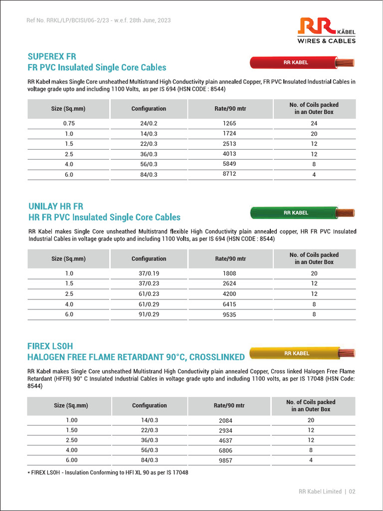 2023-06-28 RR Kabel Pricelist | PDF | Electrical Engineering | Electrical Components