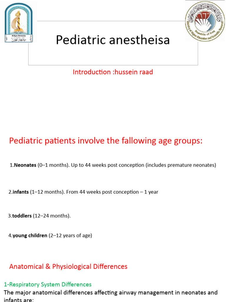 Pediatric Anestheisa | PDF | Anesthesia | Respiratory Tract