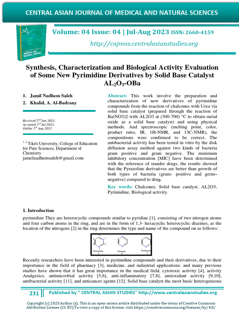 Synthesis, Characterization and Biological Activity Evaluation of Some New Pyrimidine ...