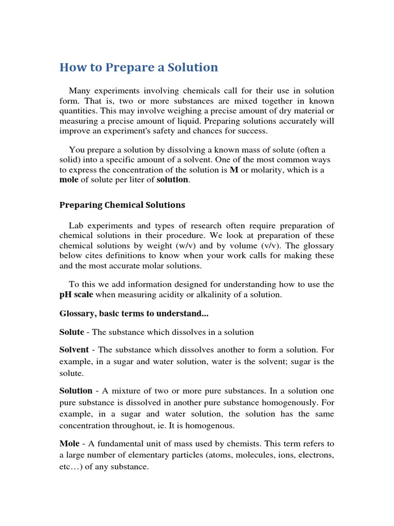 How To Prepare A Solution | PDF | Mole (Unit) | Sodium Chloride