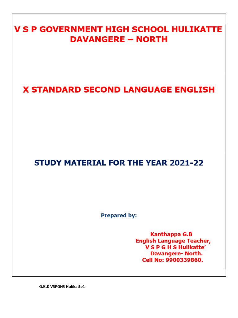 10th STD SL English Study Materials by VSP Ghs Hulikatte | PDF ...