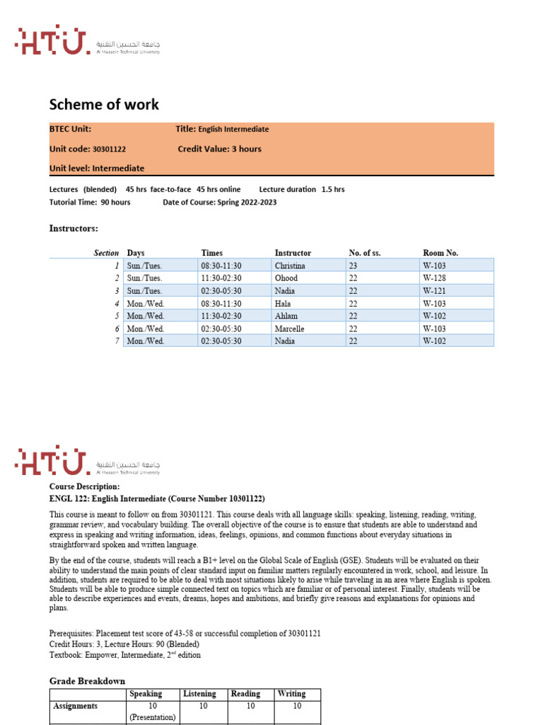 English Intermediate Course Overview | PDF | Vocabulary | Conversation