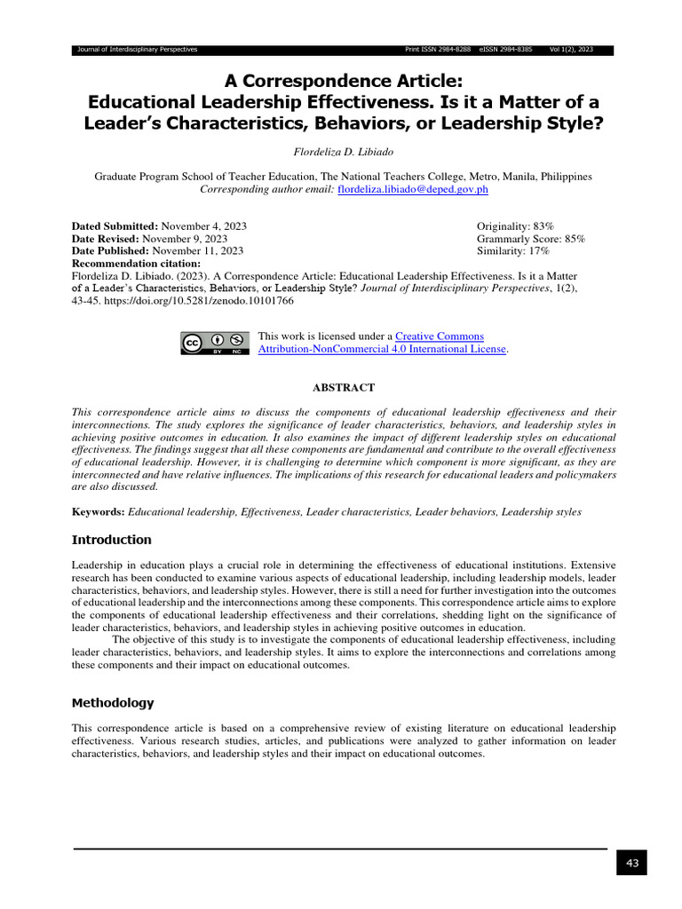Educational Leadership Effectiveness Insights | PDF | Leadership ...