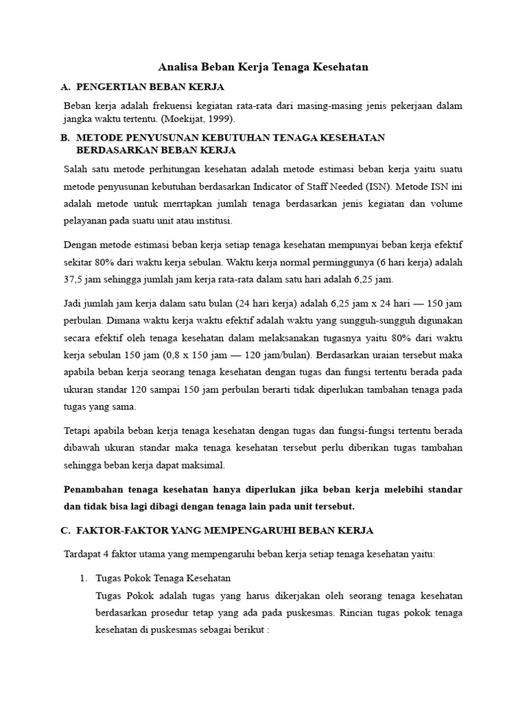 Analisa Beban Kerja Tenaga Kesehatan | PDF | Kesehatan Holistik | Sains & Matematika