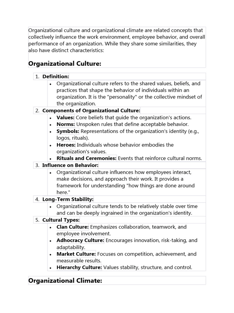 Organizational Culture and Climate | Download Free PDF | Organizational ...