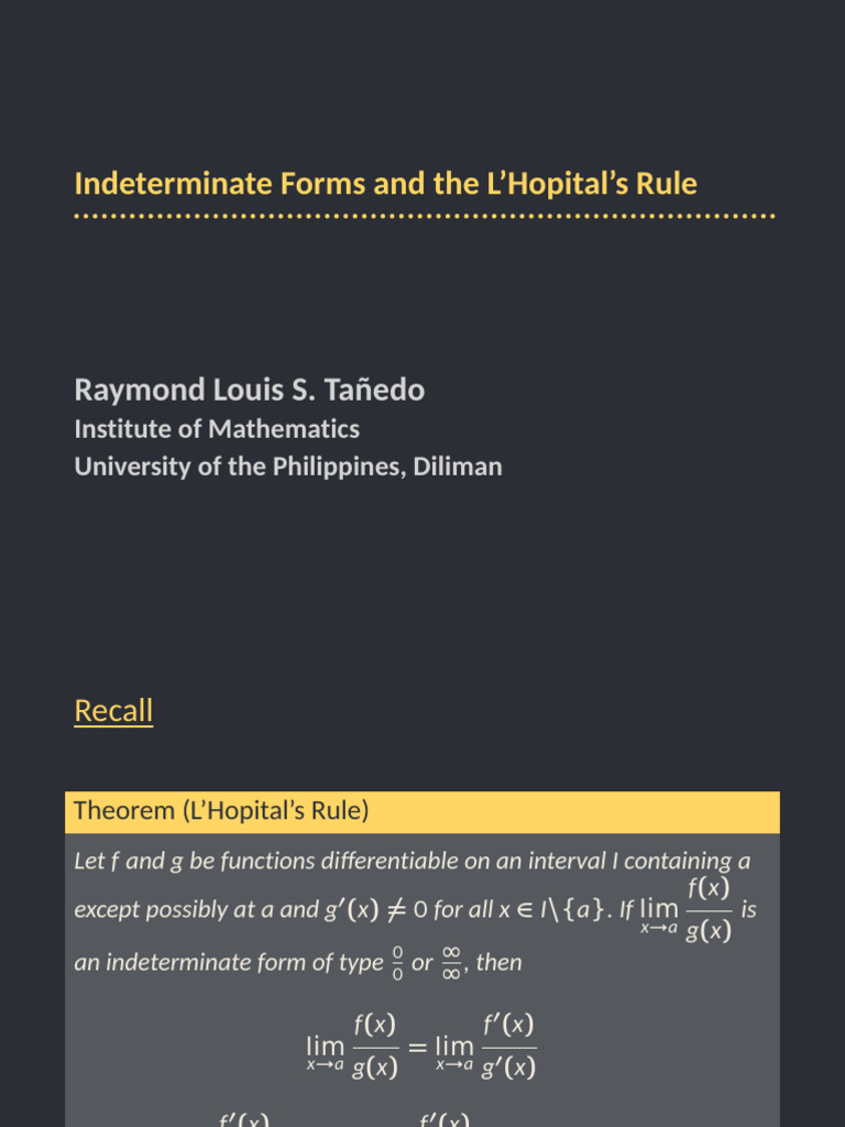 3.6. Indeterminate Forms and L - Hôpital - S Rule PDF | Download Free PDF | Analysis | Calculus