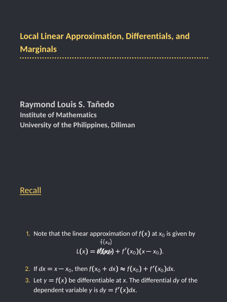 3.5. Local Linear Approximation, Differentials, and Marginals PDF | PDF | Mathematics ...