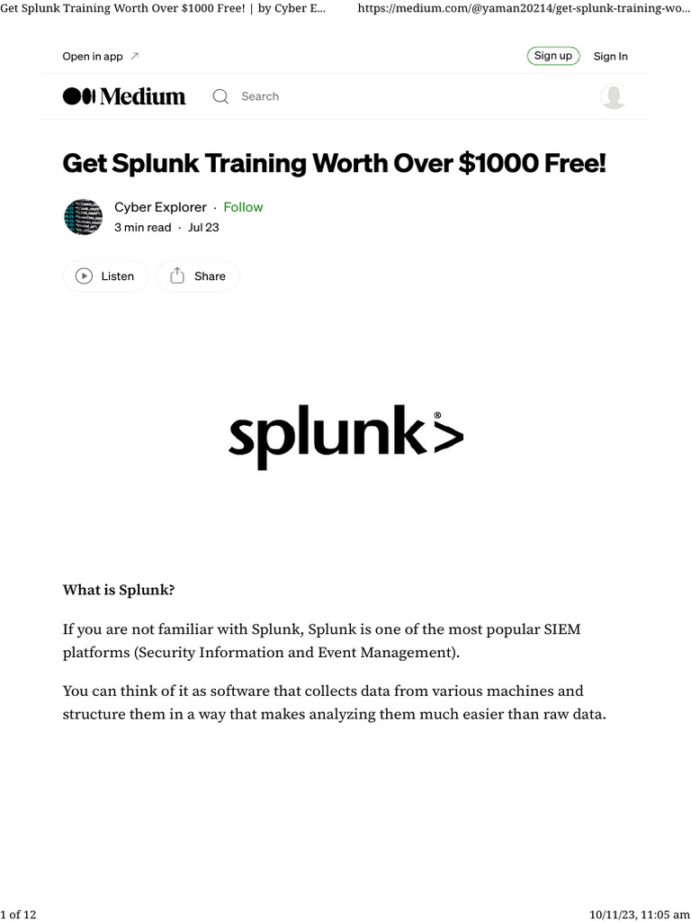 Free Splunk Training Resources | PDF | Systems Engineering | Computing