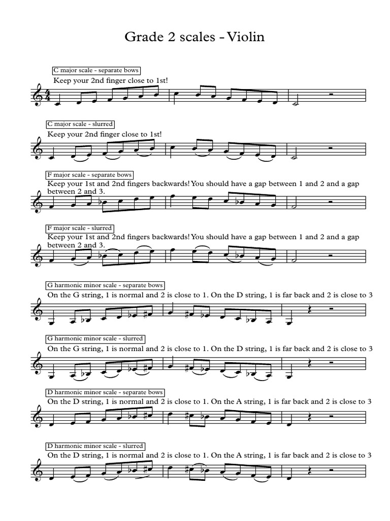 Grade 2 Scales Sheet - Violin | PDF | String Instruments | Harmonic