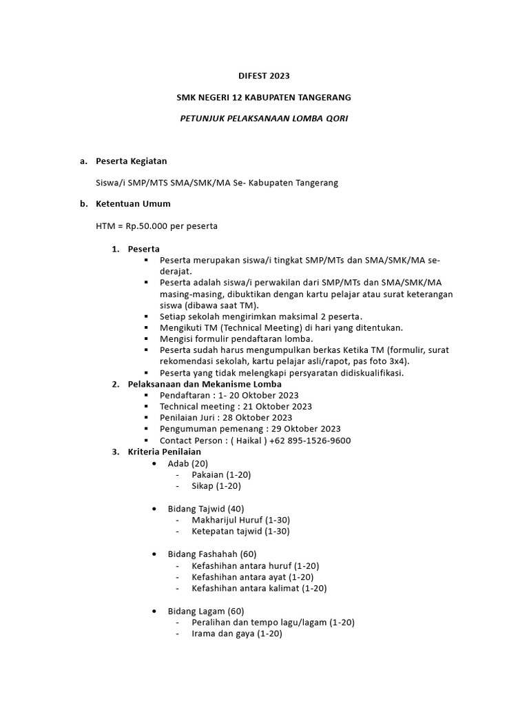 Syarat Dan Ketentuan Lomba Qori | PDF