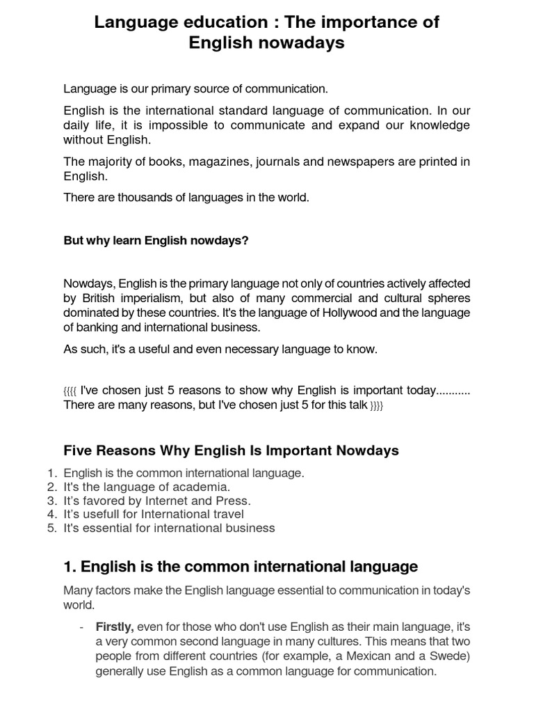 Importance of English in Today's World | PDF | English Language ...