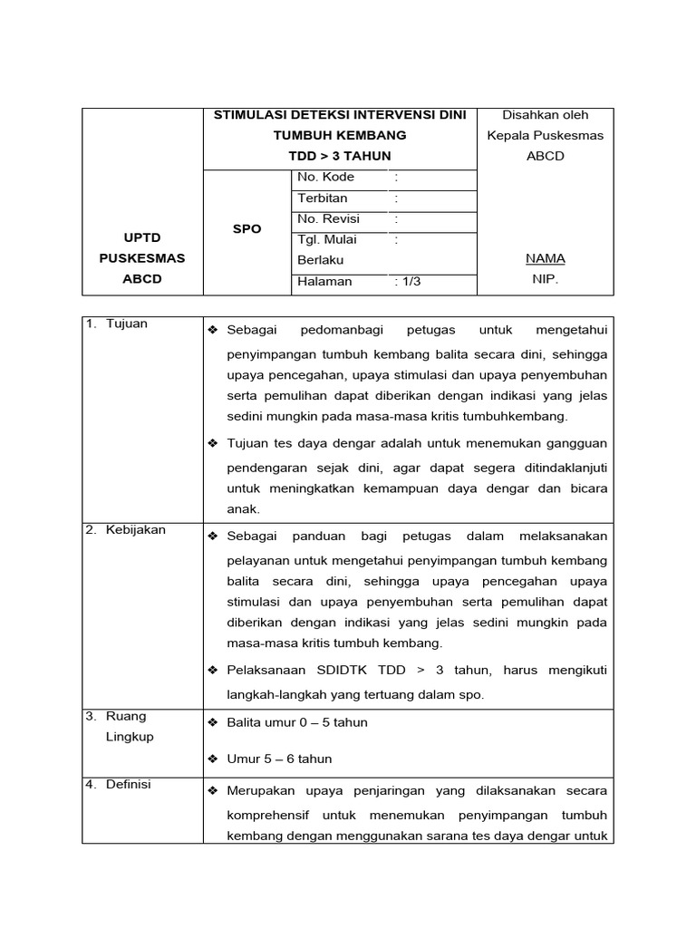 SOP SDIDTK TDD Lebih 3 Tahun | PDF