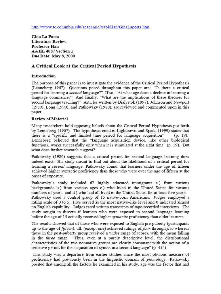 A Critical Look at The Critical Period Hypothesis | PDF | Second ...