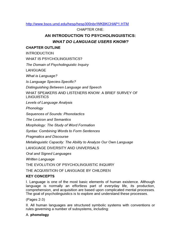 An Introduction To Psycholinguistics Pdf Aphasia Word