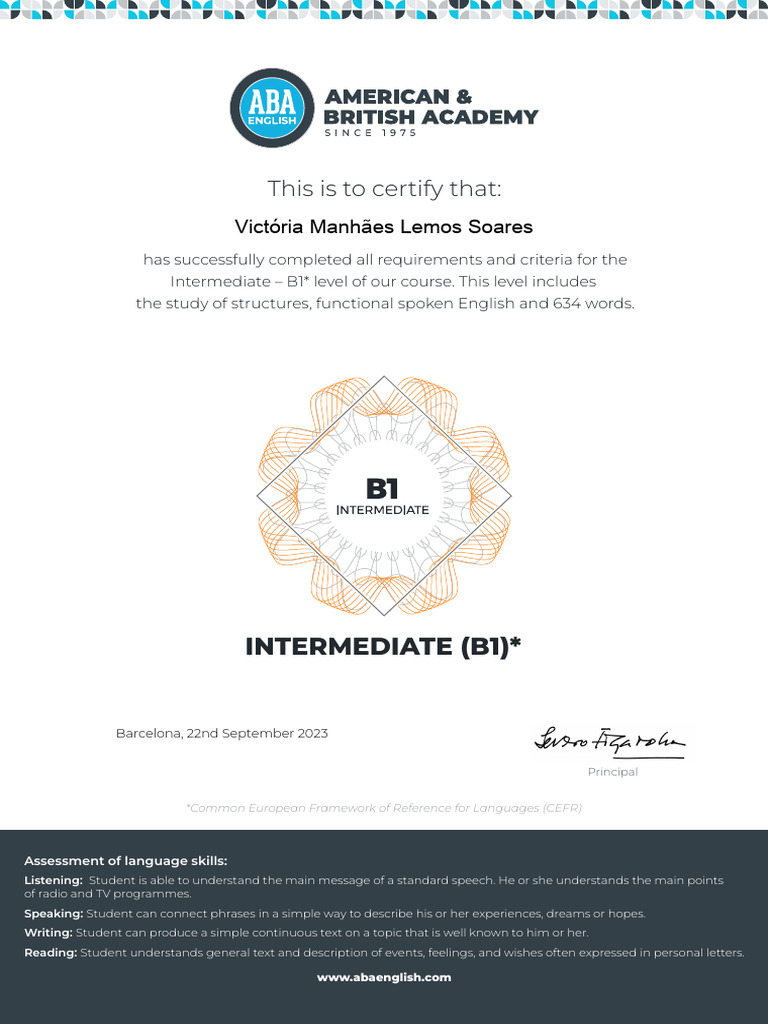 ABA English Certificate - Intermediate | PDF