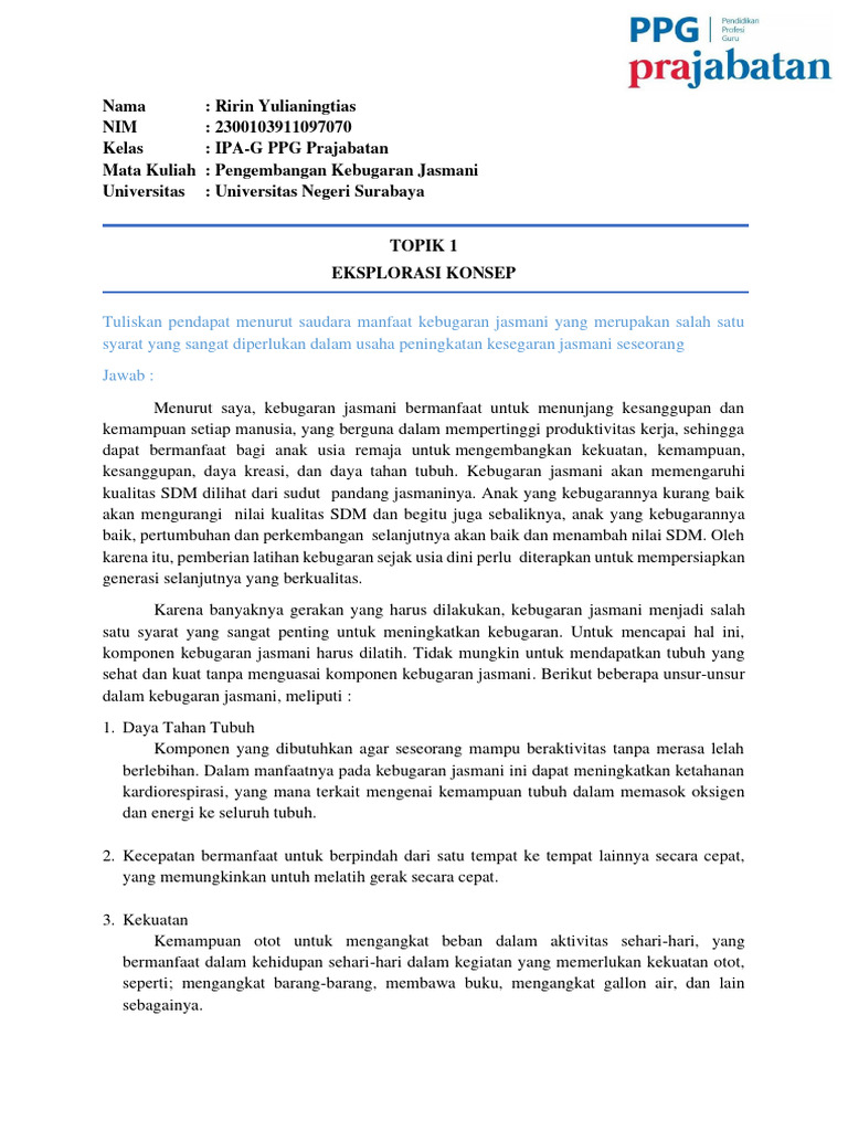 Tugas T1 - Kebugaran - Eksplorasi Konsep | PDF