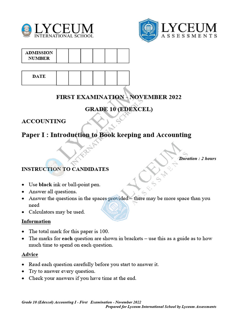 Grade 10 Edexcel Accounting Exam Guide | PDF | Debits And Credits ...