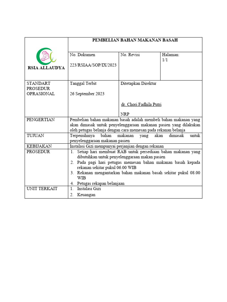 Prosedur Pembelian Bahan Basah | PDF