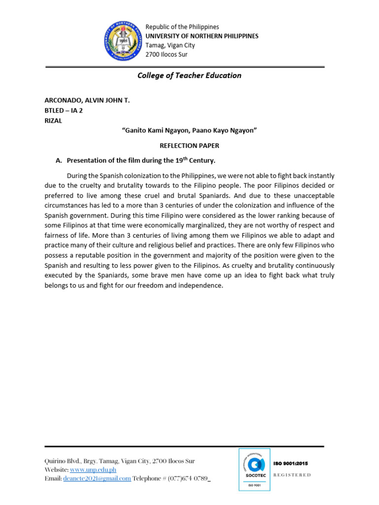 Reflection Paper | PDF | Philippines | Spanish Empire