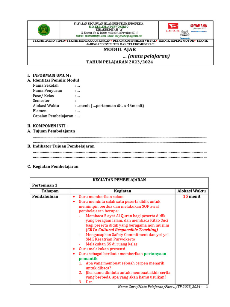 Rev-Form Modul Ajar KST - TP 2023 - 2024 | PDF