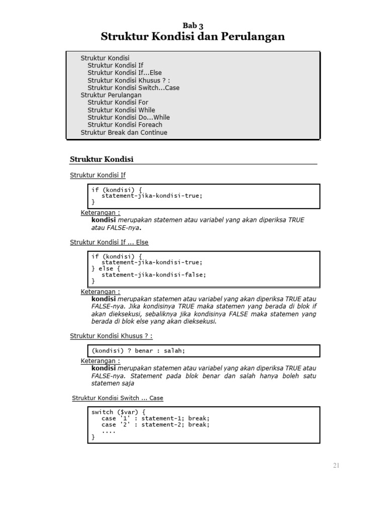 Bab 3 WEB PHP Struktur Kondisi Dan Perulangan - 1 | PDF