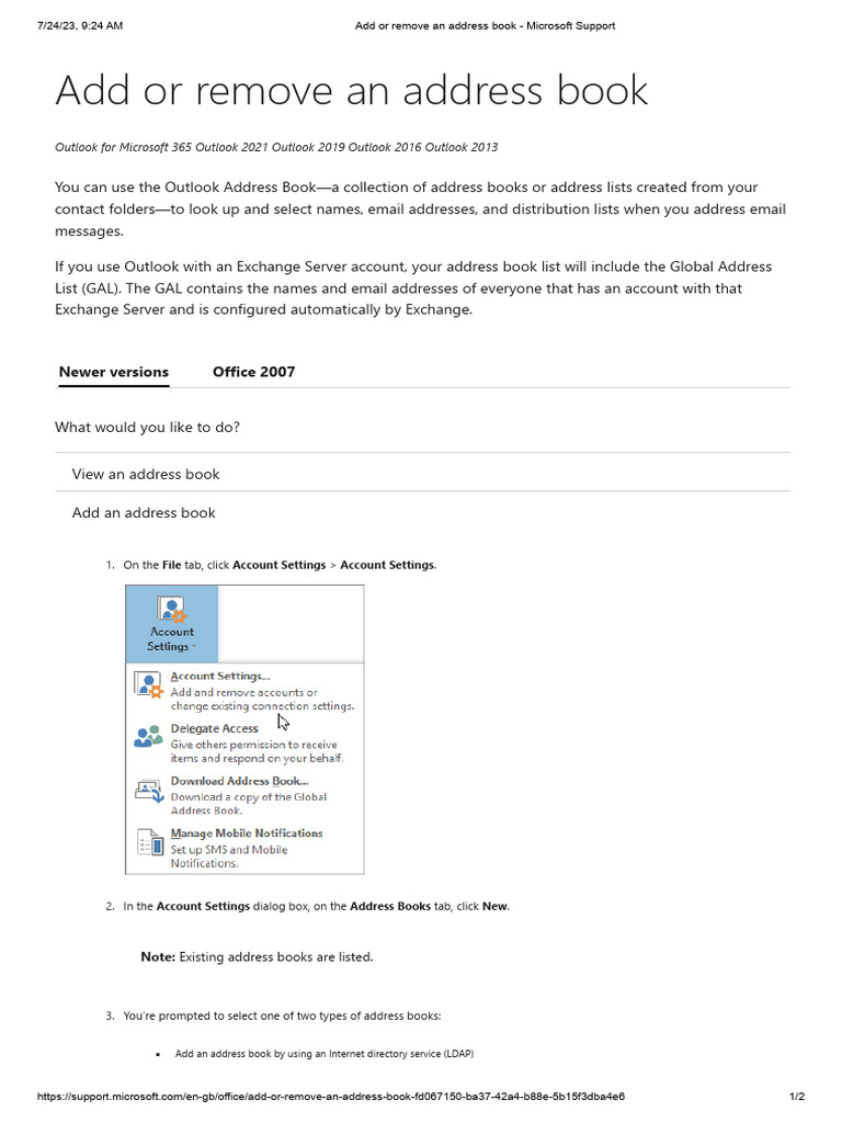 Add or Remove An Address Book - Microsoft Support | PDF | Microsoft ...