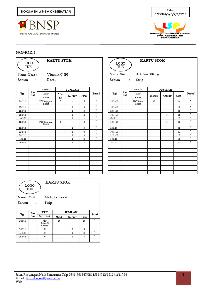 Contoh Pengisian Kartu Stok Obat | PDF