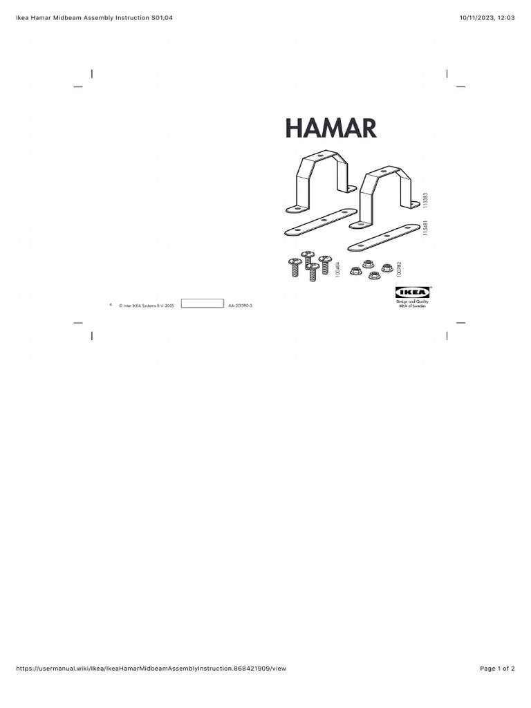 Ikea Hamar Midbeam Assembly Instruction S01,04 | PDF