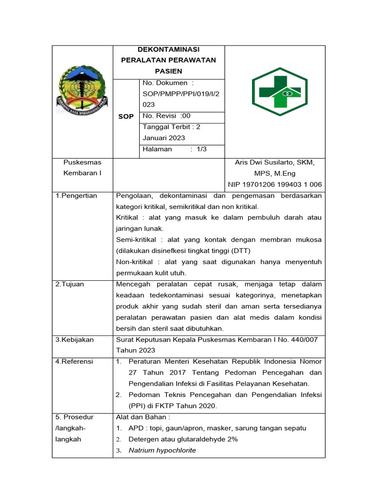6 5.5.3 Sop Dekontaminasi Peralatan Perawatan Pasien | PDF