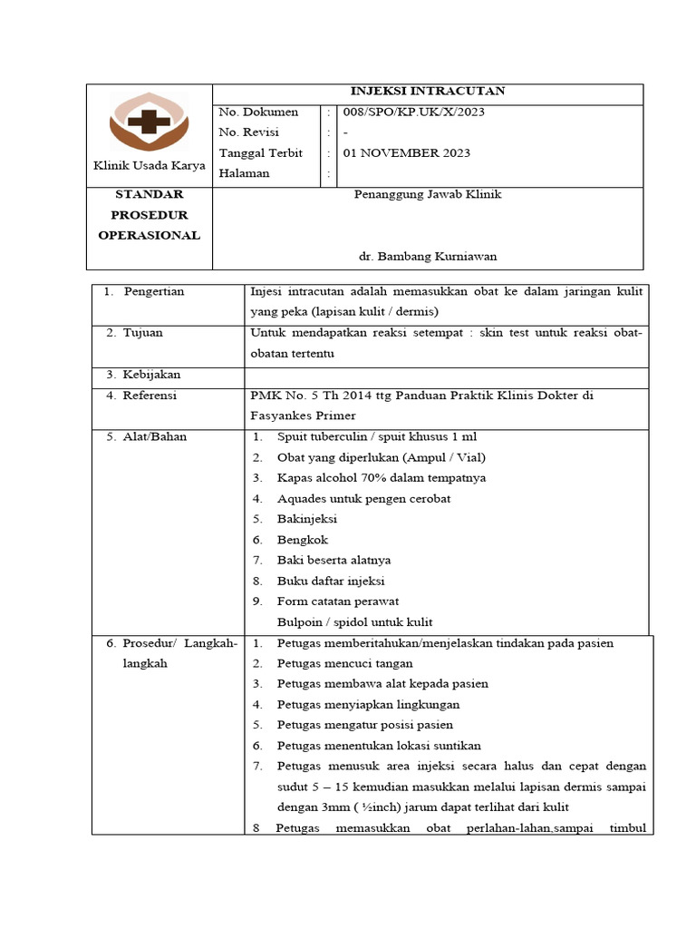 SOP INJ INTRACUTAN | PDF
