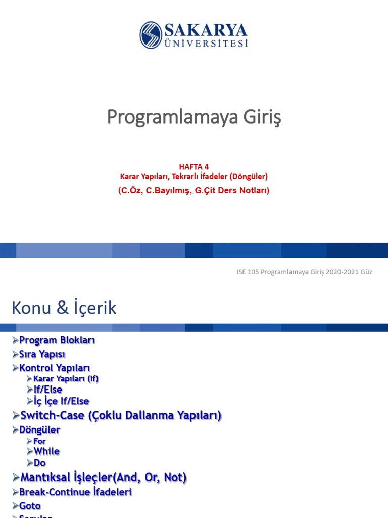 ISE105 ProgGiris H04 KararYapılarıVeDonguler | PDF