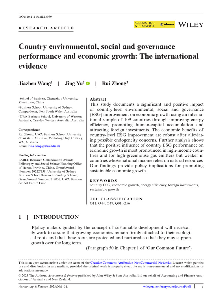 Country Environmental, Social and Governance Performance and Economic Growth | PDF | Economic ...