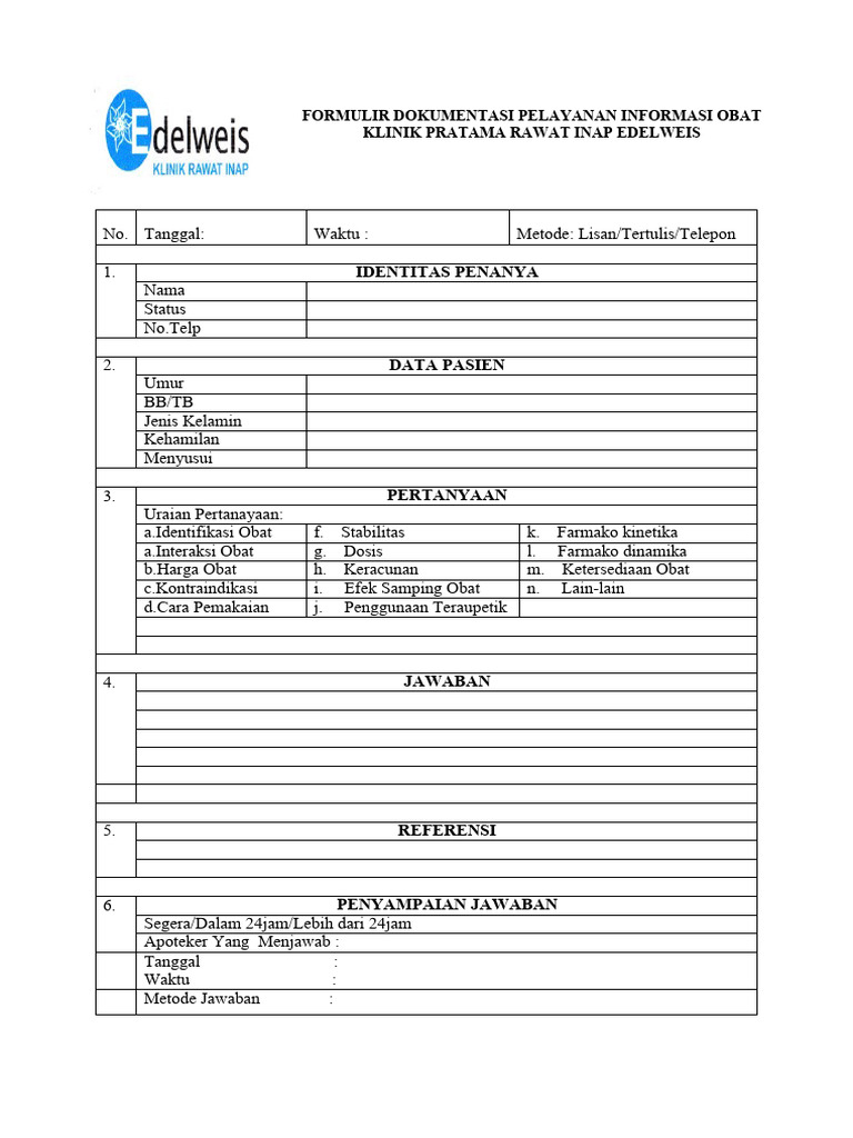 Formulir Pelayanan Pemberian Informasi Obat | PDF