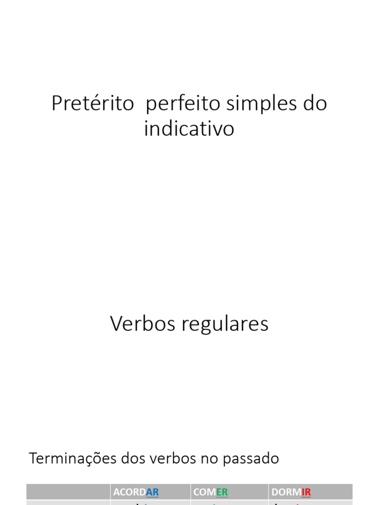 Verbos Pretérito Perfeito Simples | PDF