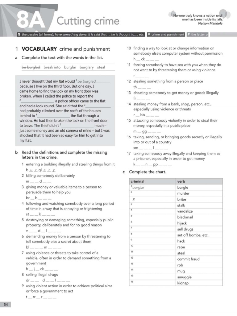 Vocabulary of Crime Upper Intermediate | PDF