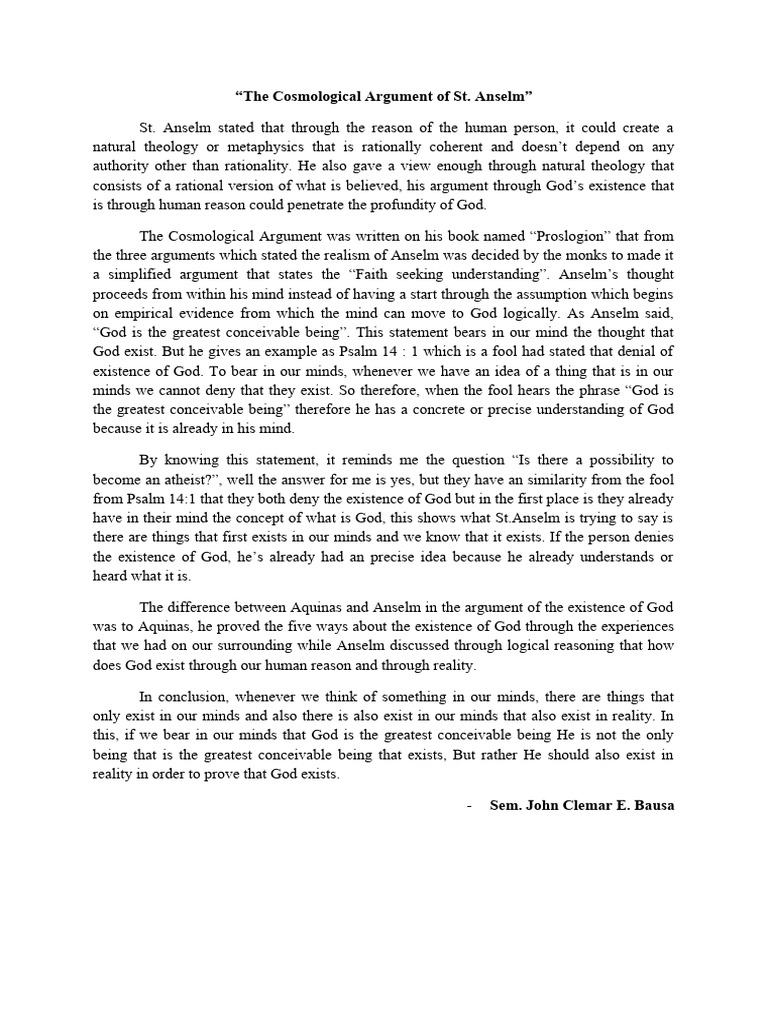 The Cosmological Argument of ST | PDF | Existence Of God | Existence