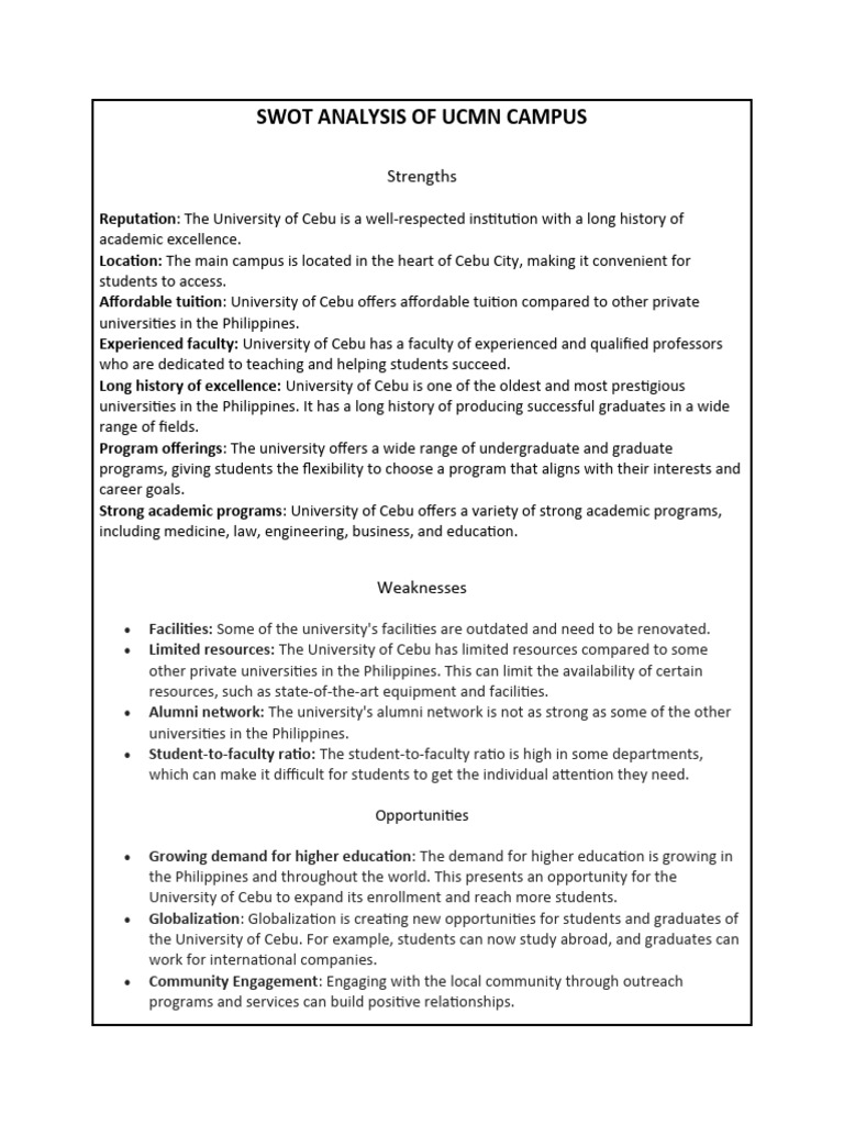 Swot Analysis of Ucmn Campus | PDF | University | Swot Analysis