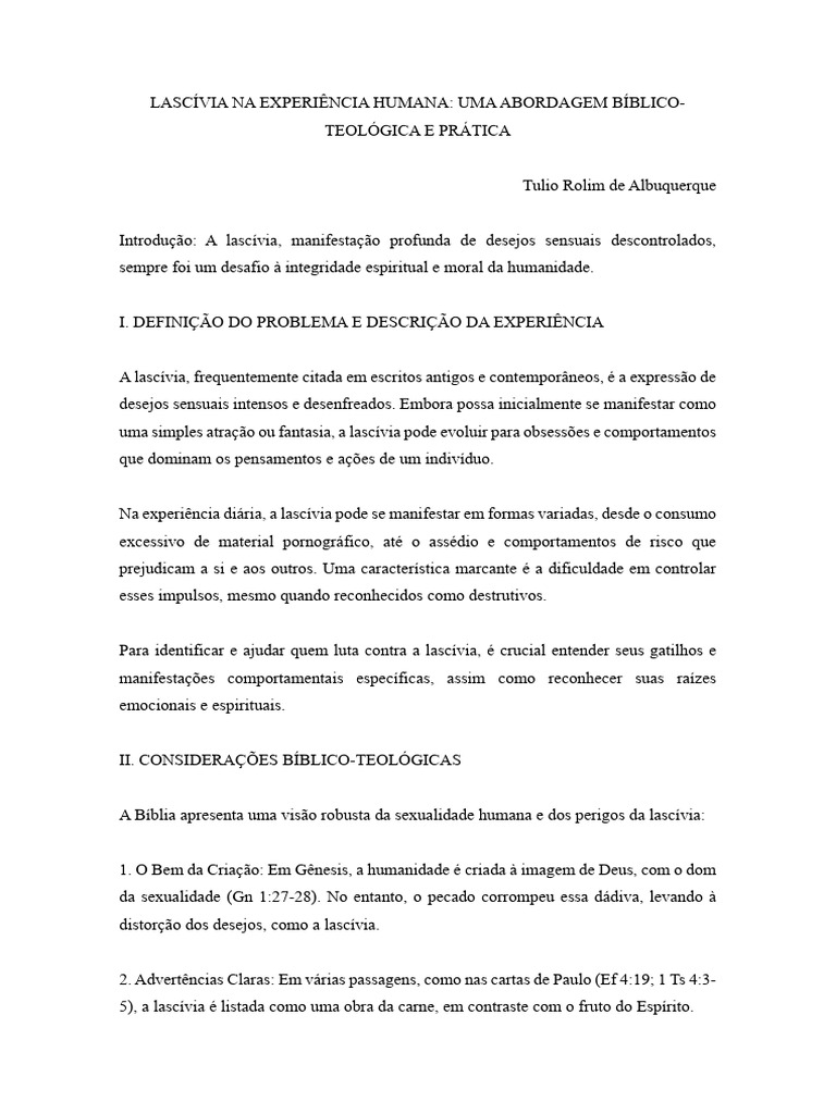 Lascívia: Perspectiva Bíblico-Teológica | PDF | Bíblia | Pecado