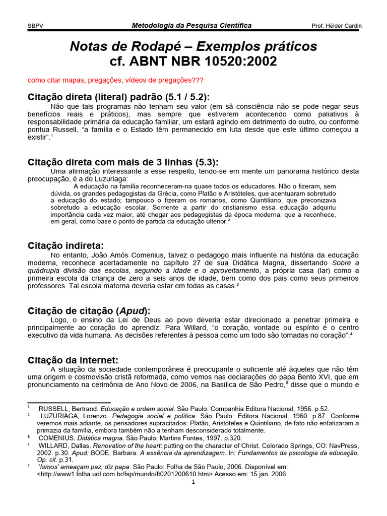 Notas de Rodapé - Exemplos Práticos | PDF