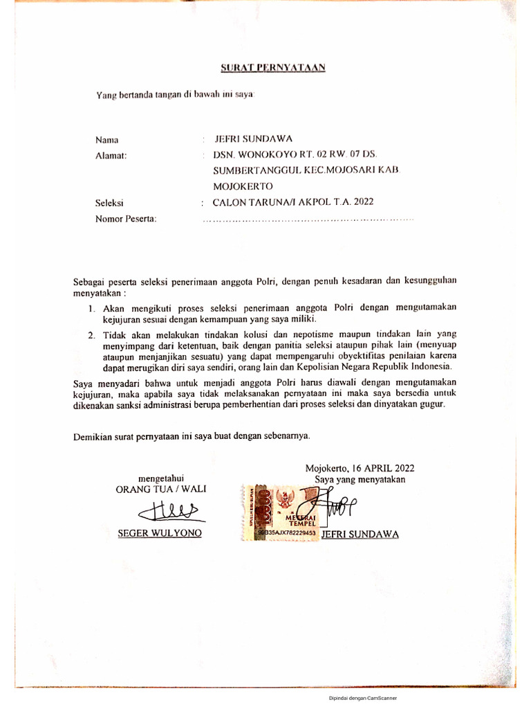 Surat Pernyataan KKN - 2 | PDF