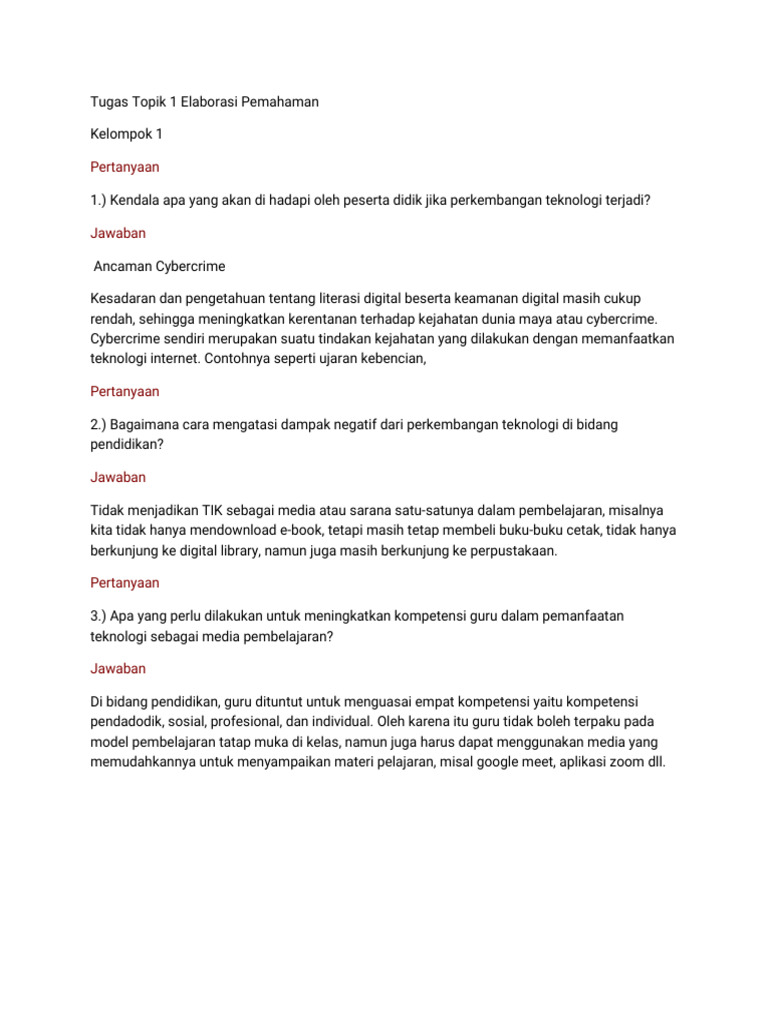 Tugas Topik 1 Elaborasi Pemahaman | PDF