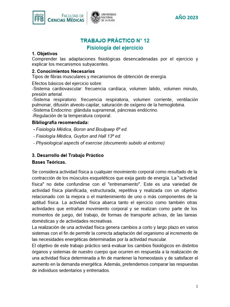 Guía de TP #12 - 2023 - Adaptación al ejercicio físico | PDF | Ritmo cardiaco | Especialidades ...