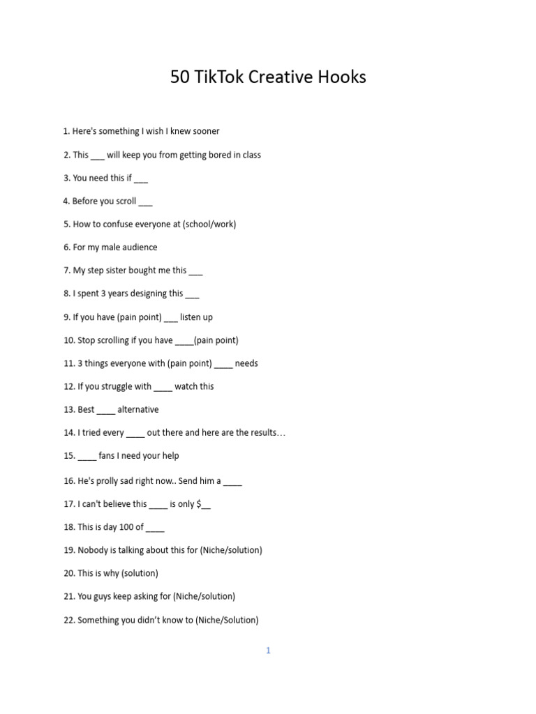 50 Hook Tik Tok - Marcuus Lawrence | PDF