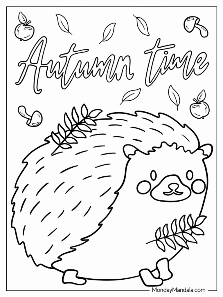 Simple Hedgehog in Autumn Coloring Page For Preschoolers | PDF