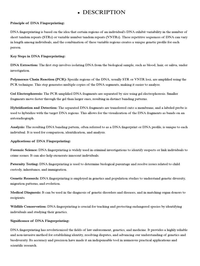 DNA Fingerprinting, Also Known As DNA Profiling or Genetic ...