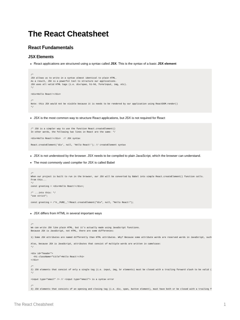 The React Cheatsheet | PDF | Java Script | Computer Programming The React Cheatsheet | PDF | Java Script | Computer Programming