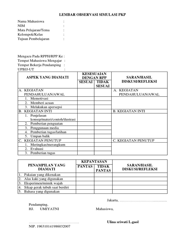 Lembar Observasi Simulasi PKP | PDF
