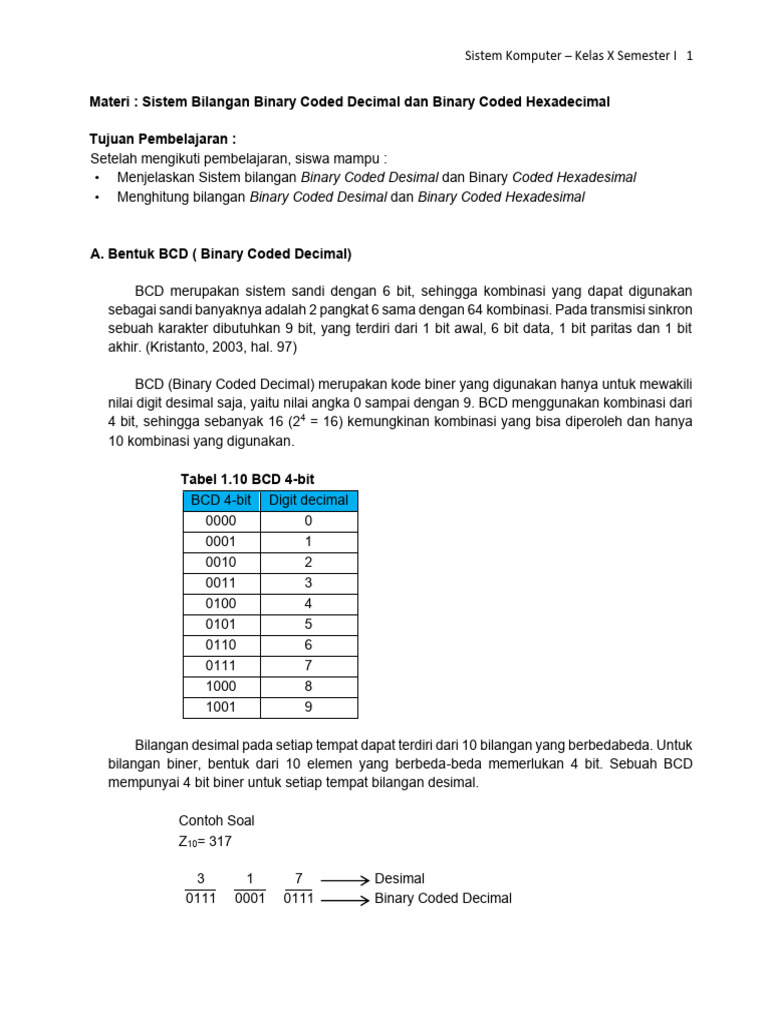 Sistem Bilangan Binary Coded Decimal Dan Binary Coded Hexadecimal | PDF