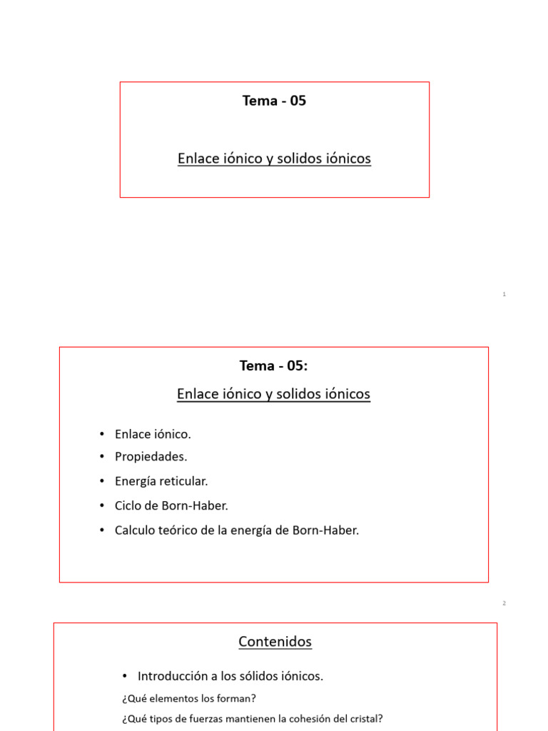 Tema 05 ER - Enlace Iónico y Sólidos Iónicos | PDF | Enlace iónico | Enlace químico